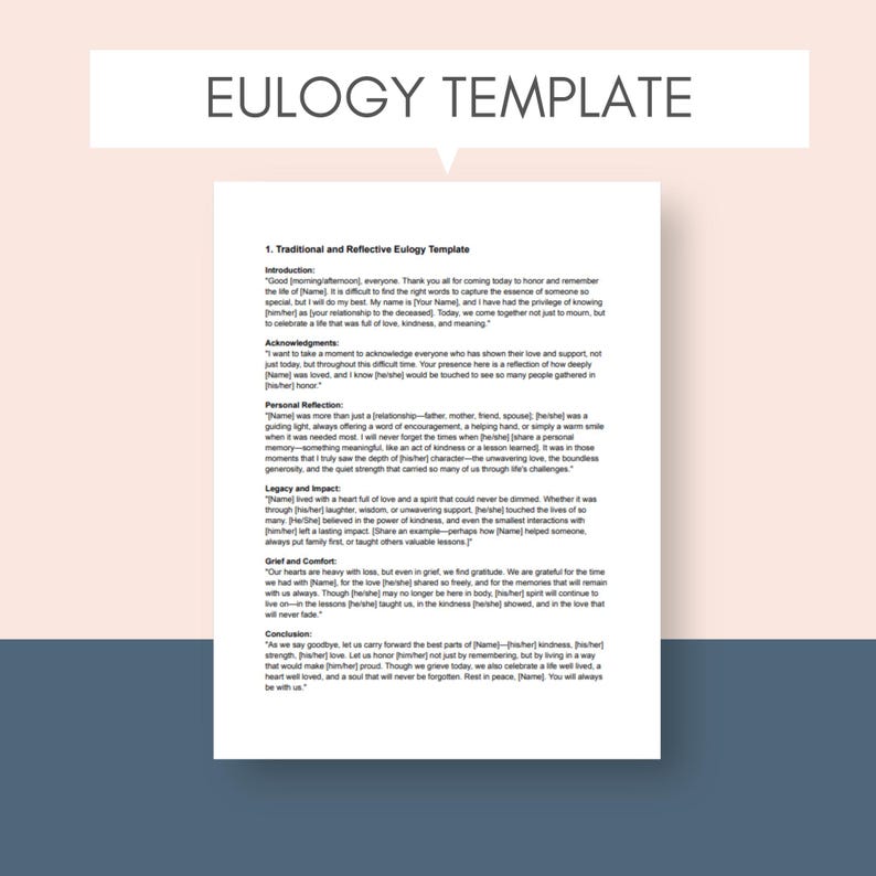 Eulogy Template Editable Funeral Speech Printable Memorial Service Tribute Heartfelt Eulogy for ...