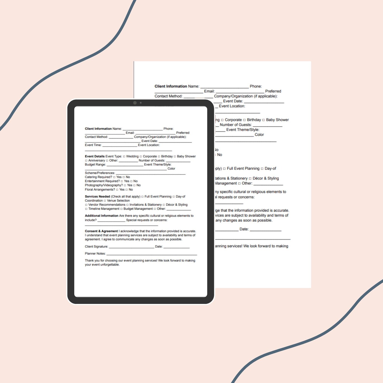 Event Planning Intake Form Editable PDF Word Client Consultation Form ...