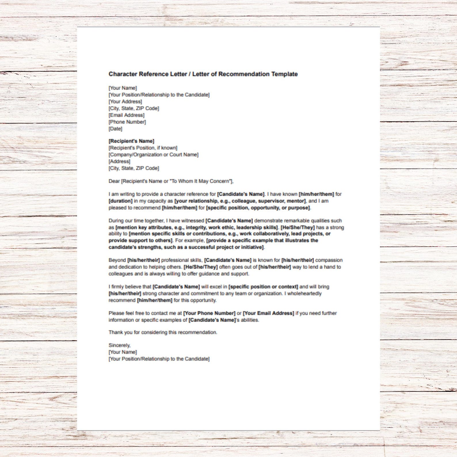 Character Reference Letter of Recommendation Template Letter of ...