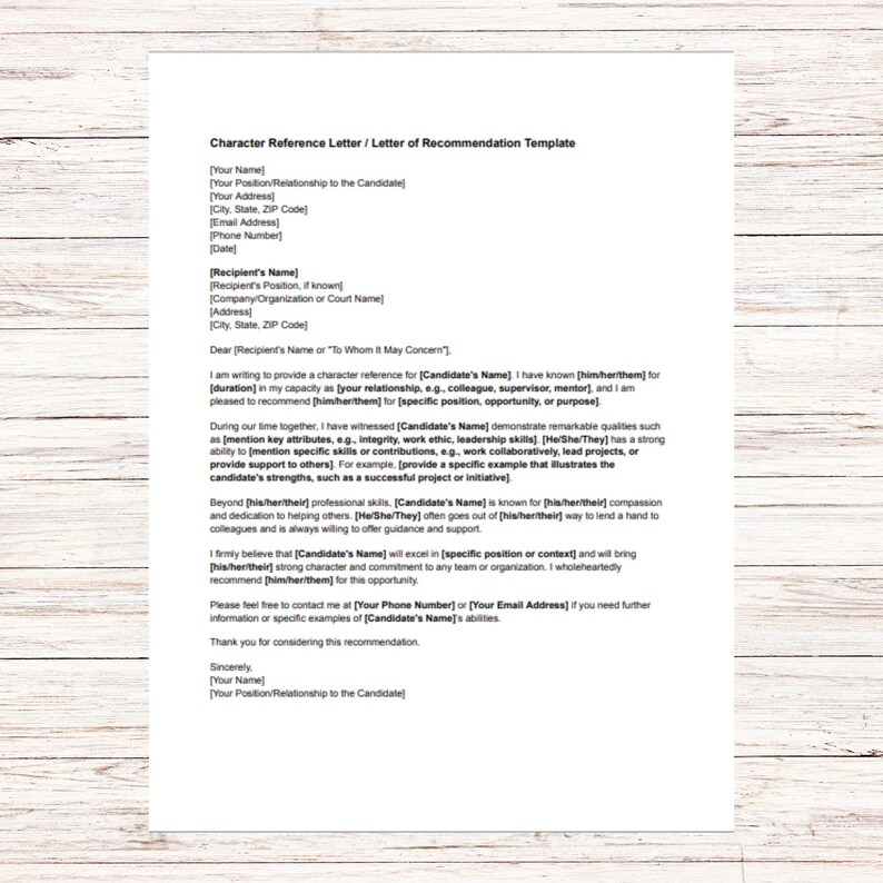Character Reference Letter of Recommendation Template Letter of ...