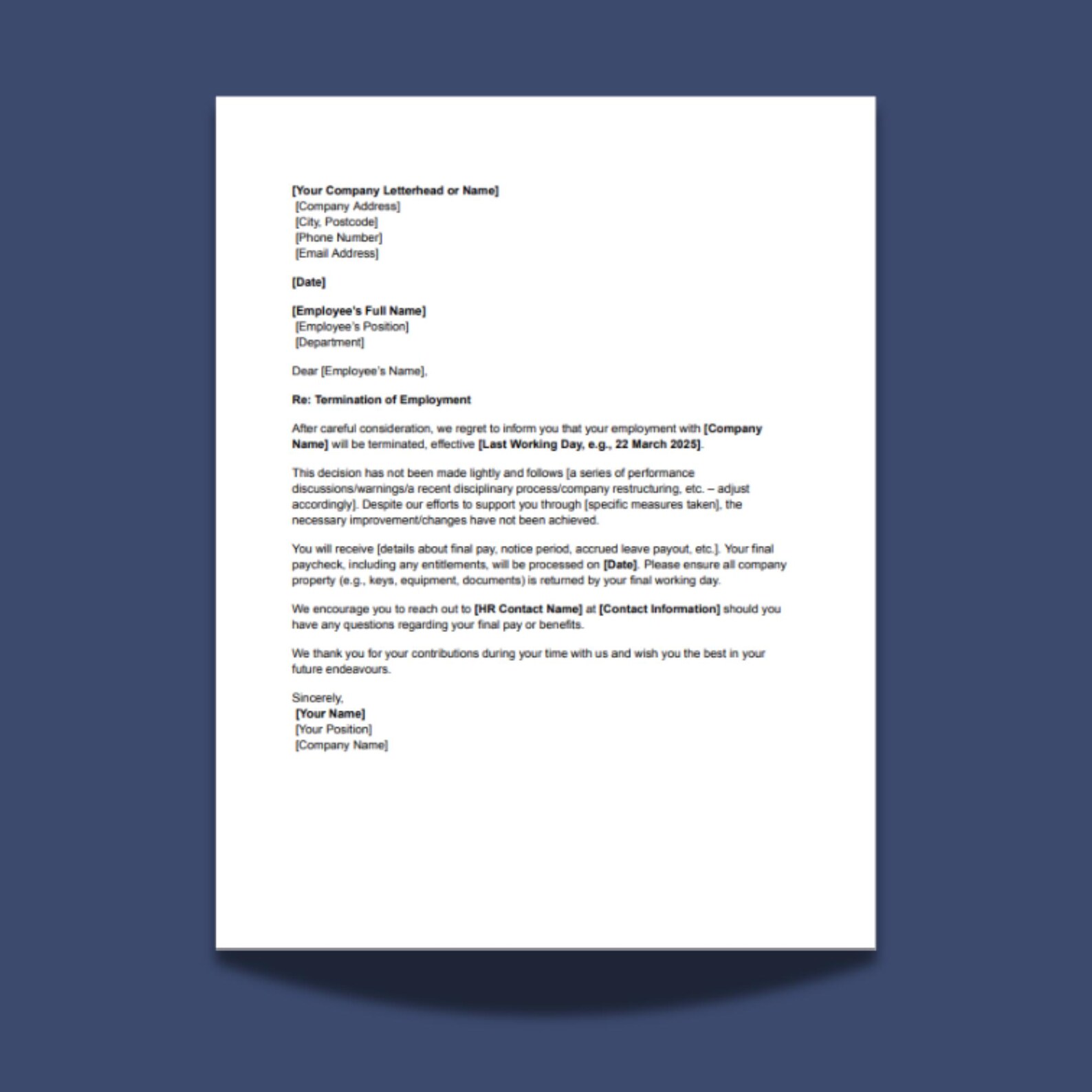 Employee Termination Letter Template Formal Termination Notice Job ...