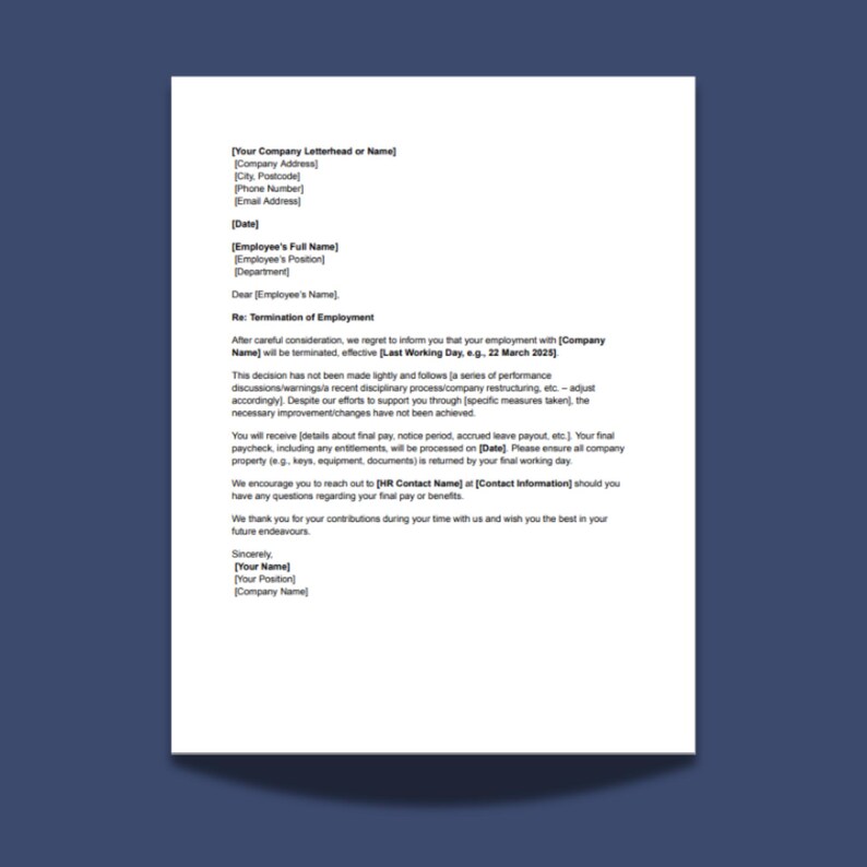 Employee Termination Letter Template Formal Termination Notice Job ...
