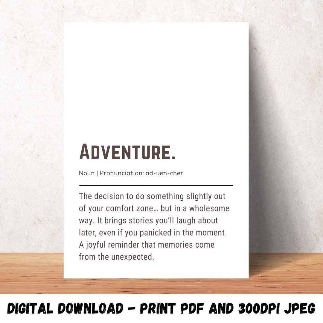 Adventure Definition Wall Art Minimalist Quote Poster Travel Typography ...
