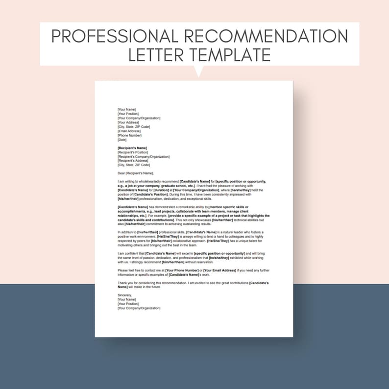Professional Recommendation Letter Recommendation Letter Template Editable Letter of ...