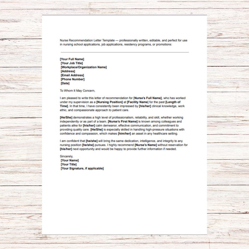 Nurse Recommendation Letter Template Nursing Reference Letter Editable ...