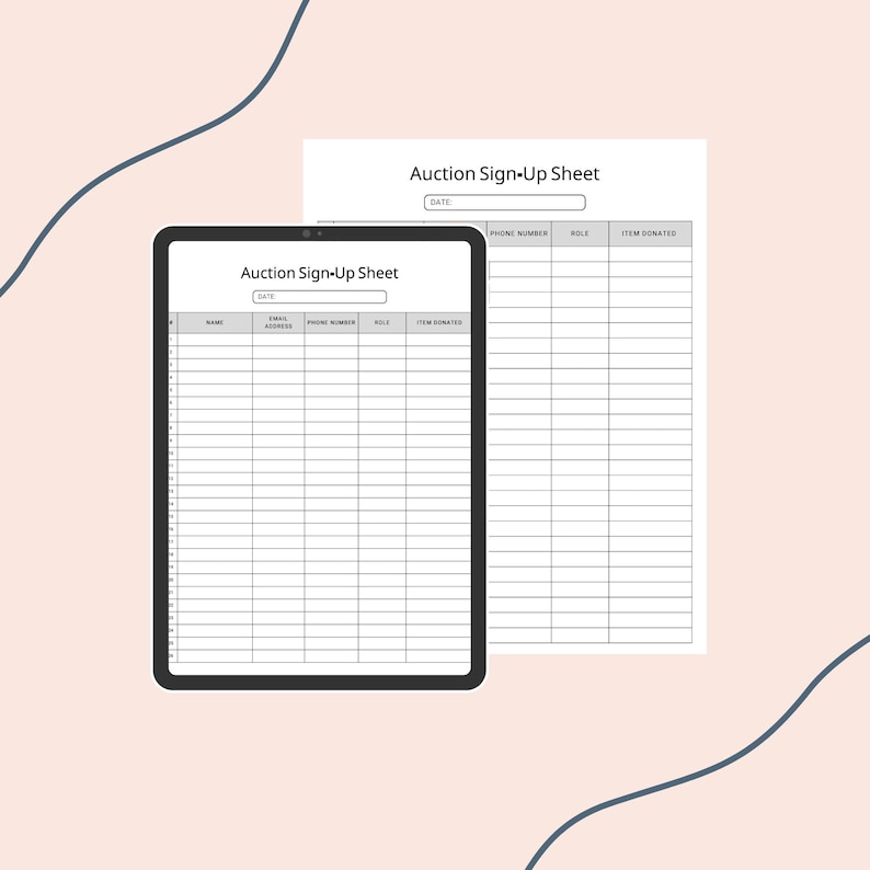 Auction Sign up Sheet Printable Auction Volunteer Form Silent Auction ...