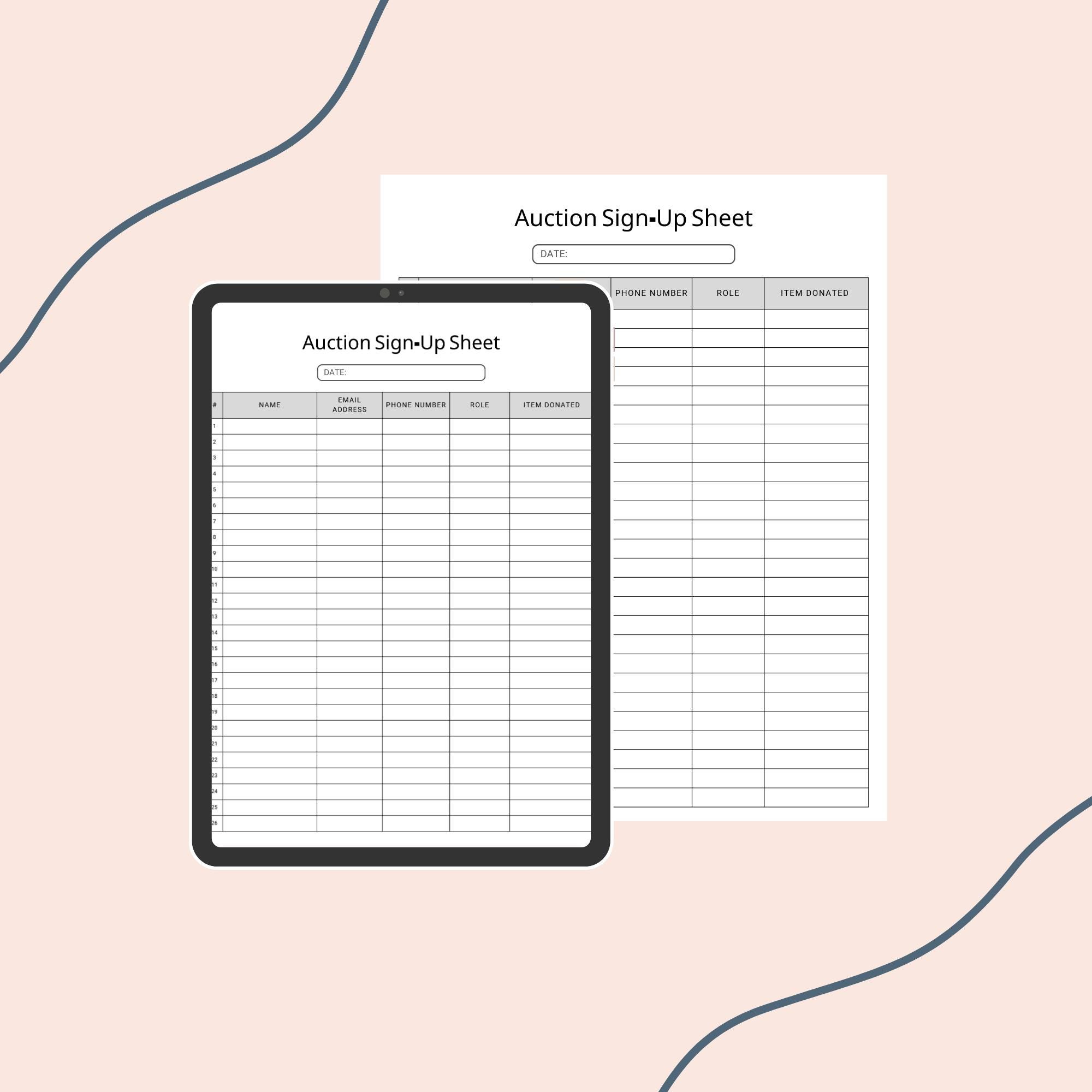 Auction Sign up Sheet Printable Auction Volunteer Form Silent Auction ...