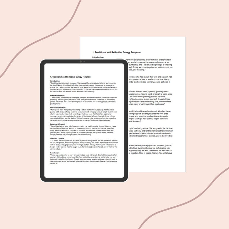 Eulogy Template Editable Funeral Speech Printable Memorial Service ...