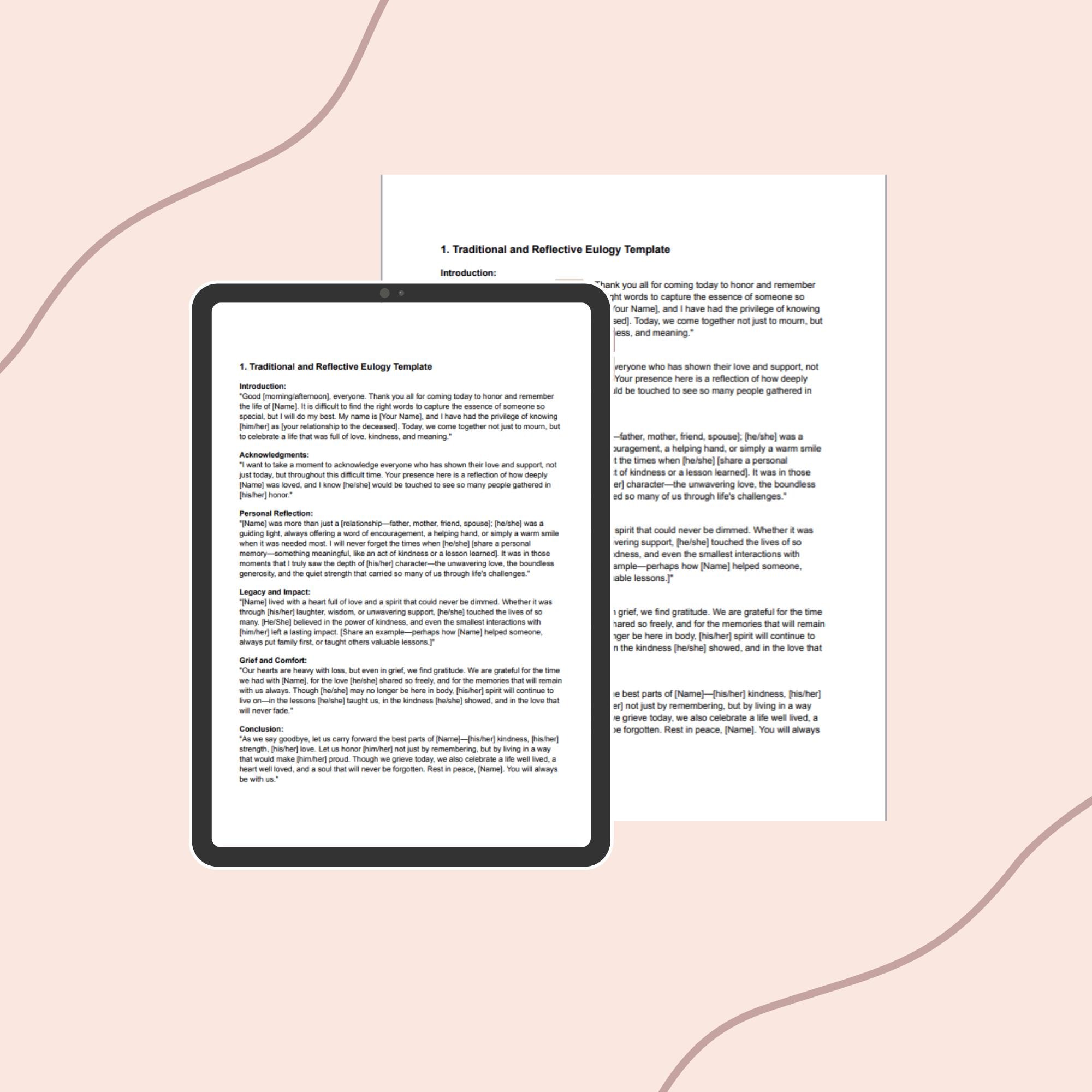 Eulogy Template Editable Funeral Speech Printable Memorial Service ...