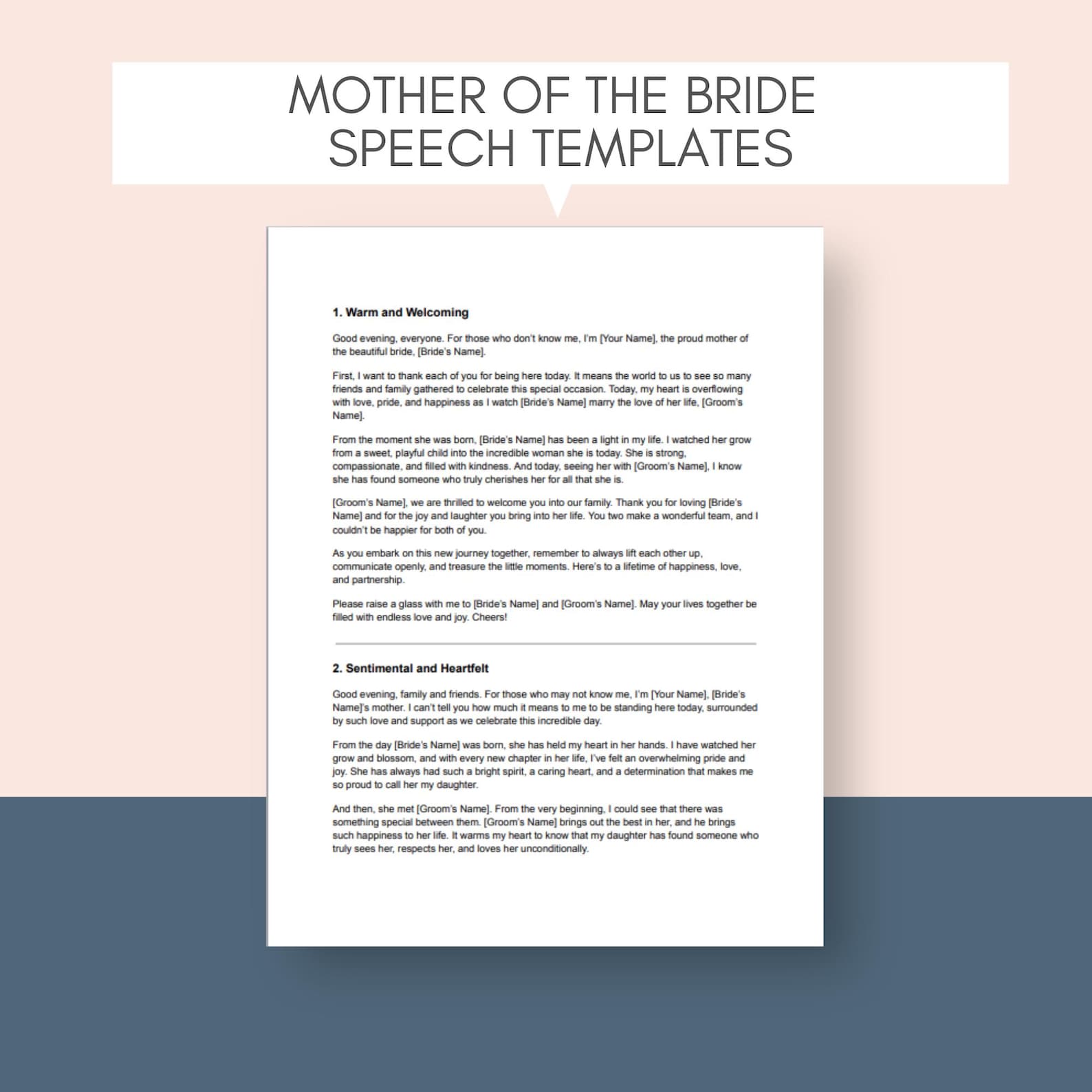 Mother of Bride Speech Toast Blessing Editable Mother of Bride Blessing ...