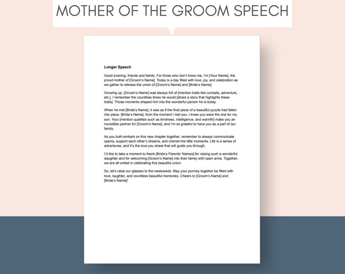 Mother of Bride Speech Toast Blessing Editable Mother of Bride Blessing ...