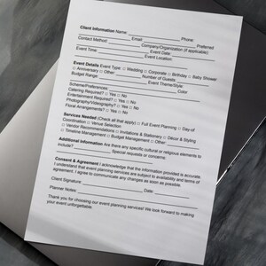Event Planning Intake Form Editable PDF Word Client Consultation Form ...