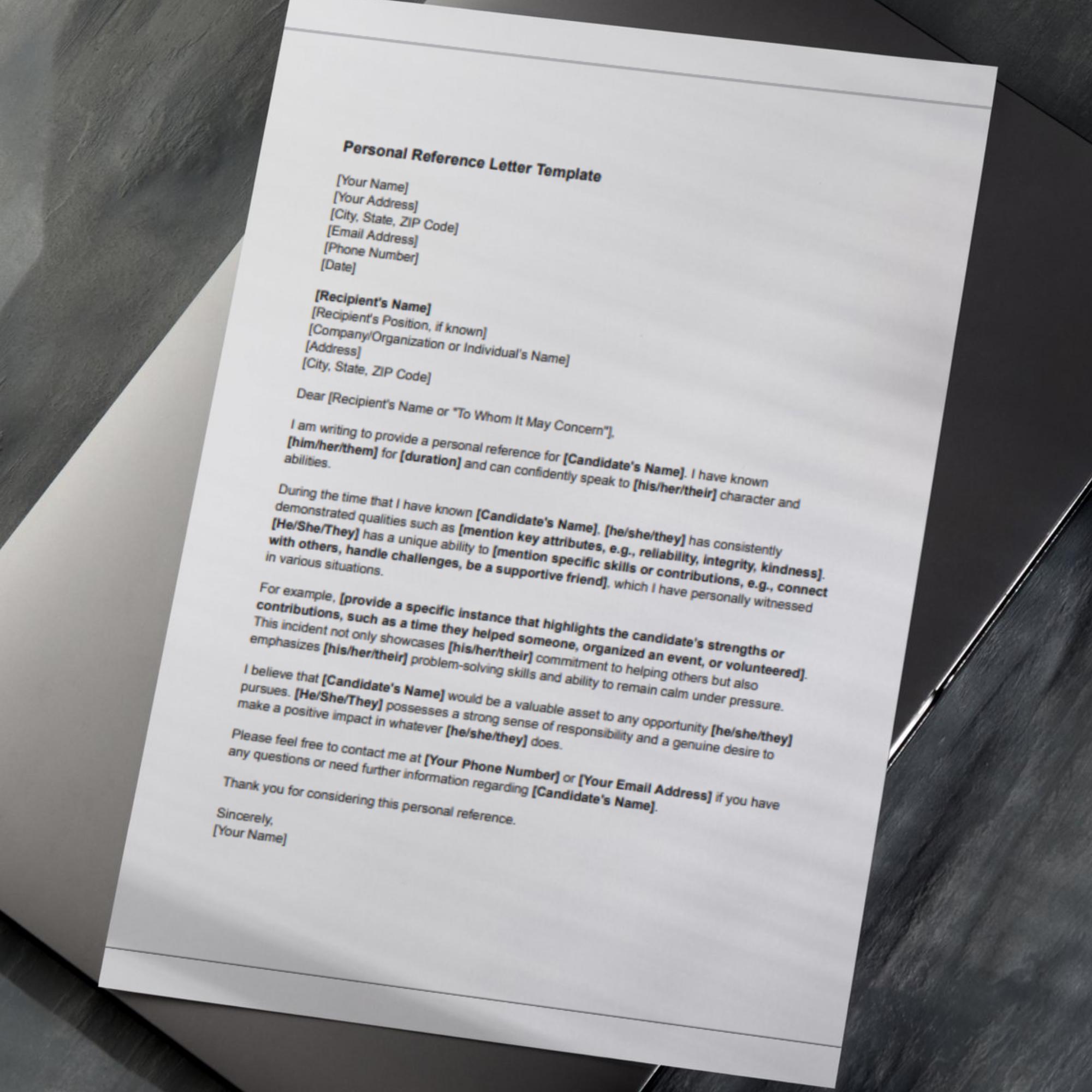 Personal Reference Letter Template Personal Reference Letter Format for ...