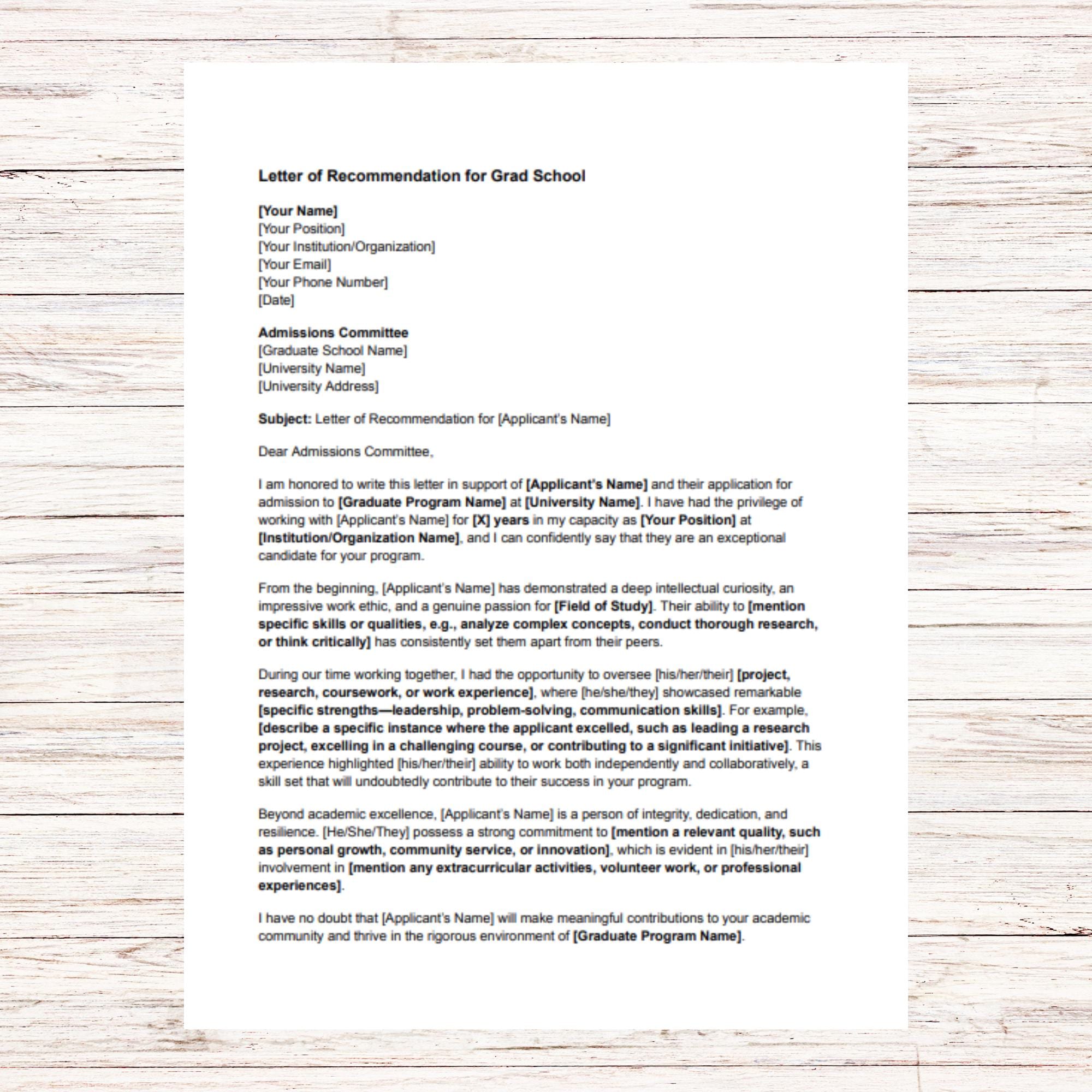 Letter of Recommendation for Grad School Recommendation Letter Template ...