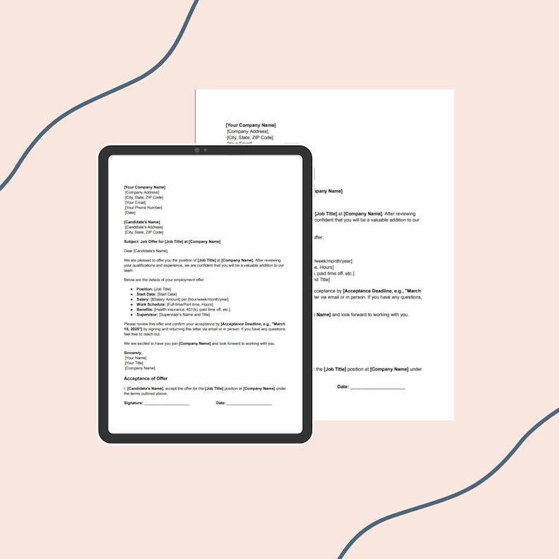 Job Offer Letter Template Editable Word PDF Professional Employment ...