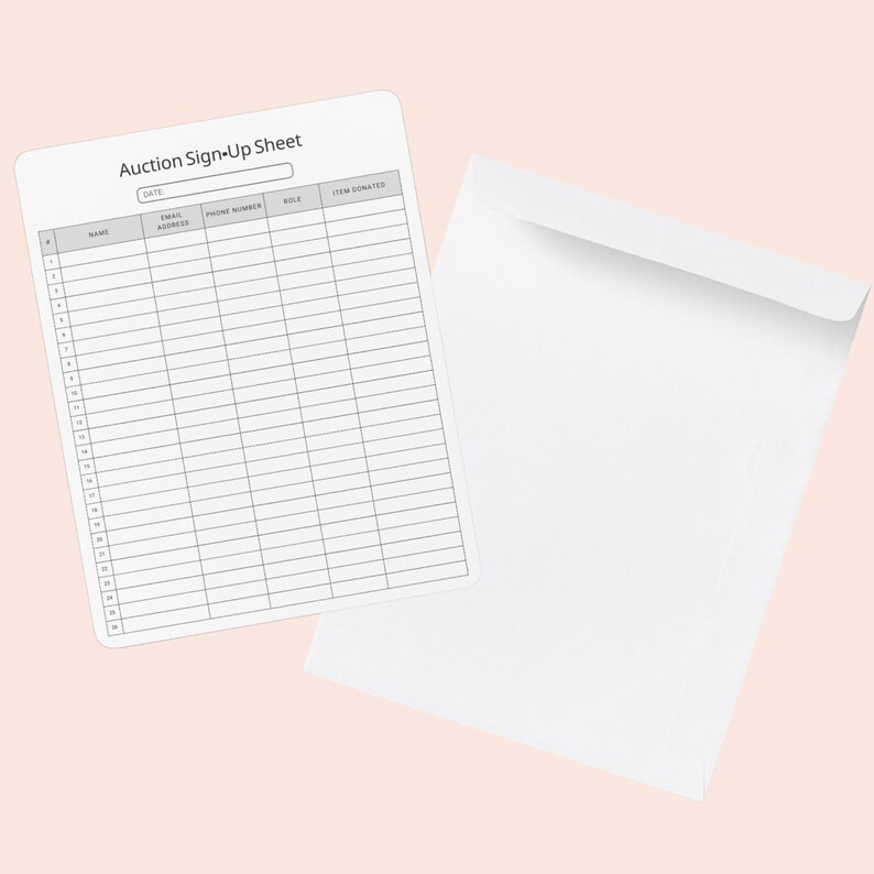 Auction Sign up Sheet Printable Auction Volunteer Form Silent Auction ...