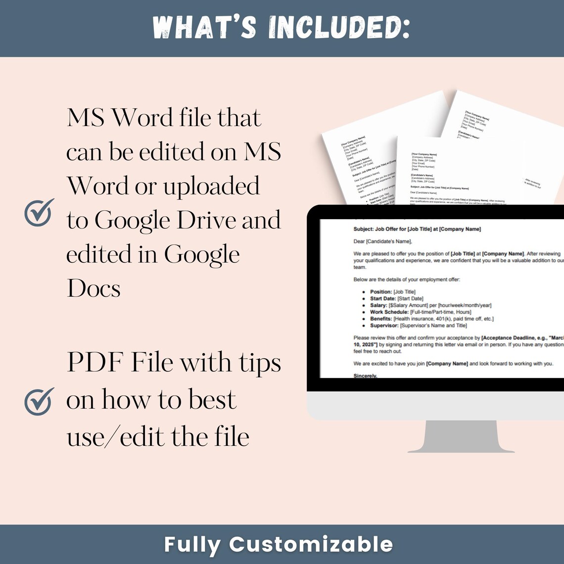 Job Offer Letter Template Editable Word PDF Professional Employment ...