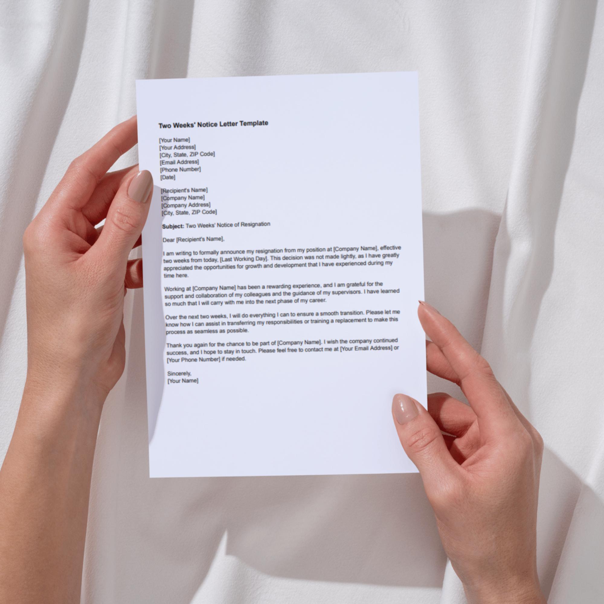 Two Weeks Notice Letter Template Resignation Letter Template Editable ...