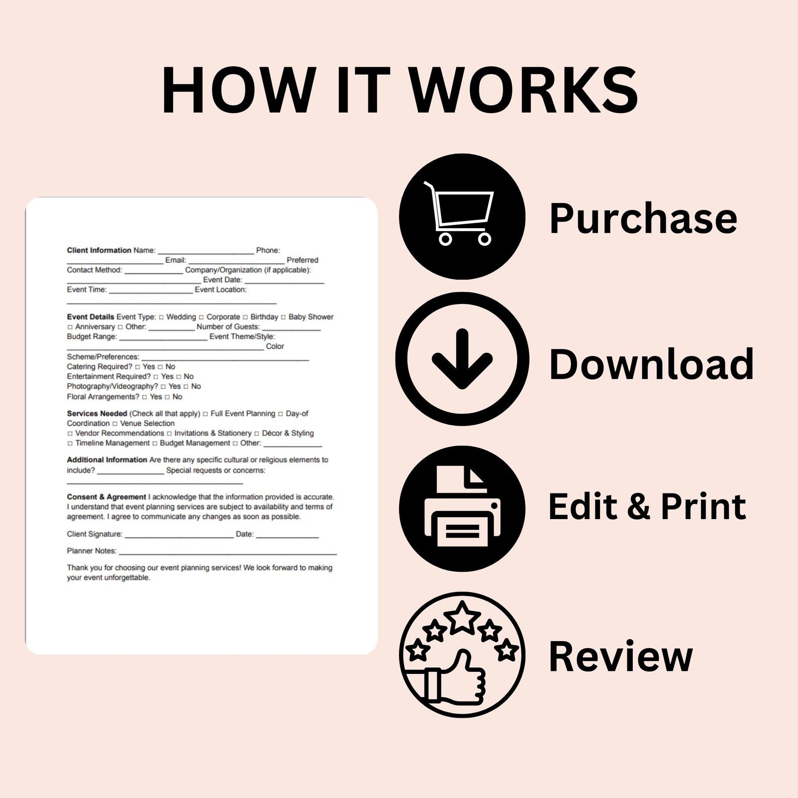 Event Planning Intake Form Editable PDF Word Client Consultation Form ...