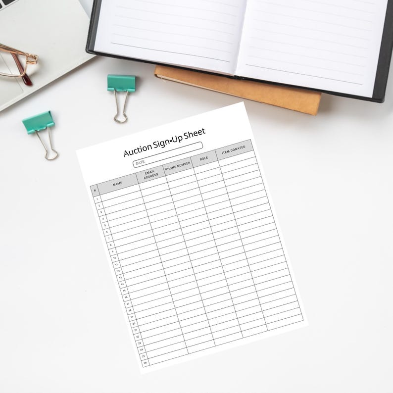 Auction Sign up Sheet Printable Auction Volunteer Form Silent Auction ...