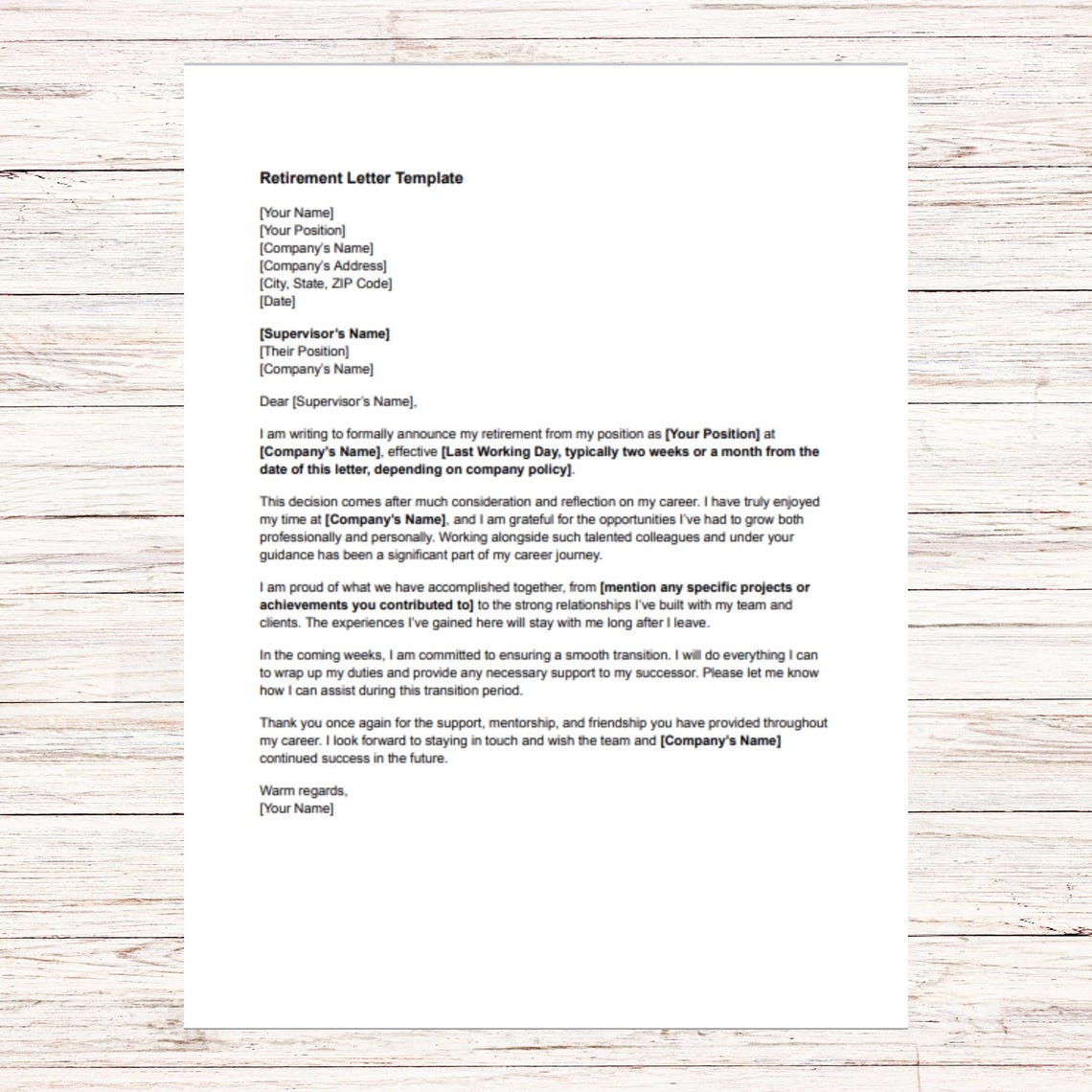 Retirement Letter Template Letter of Retirement Retiree Letter ...