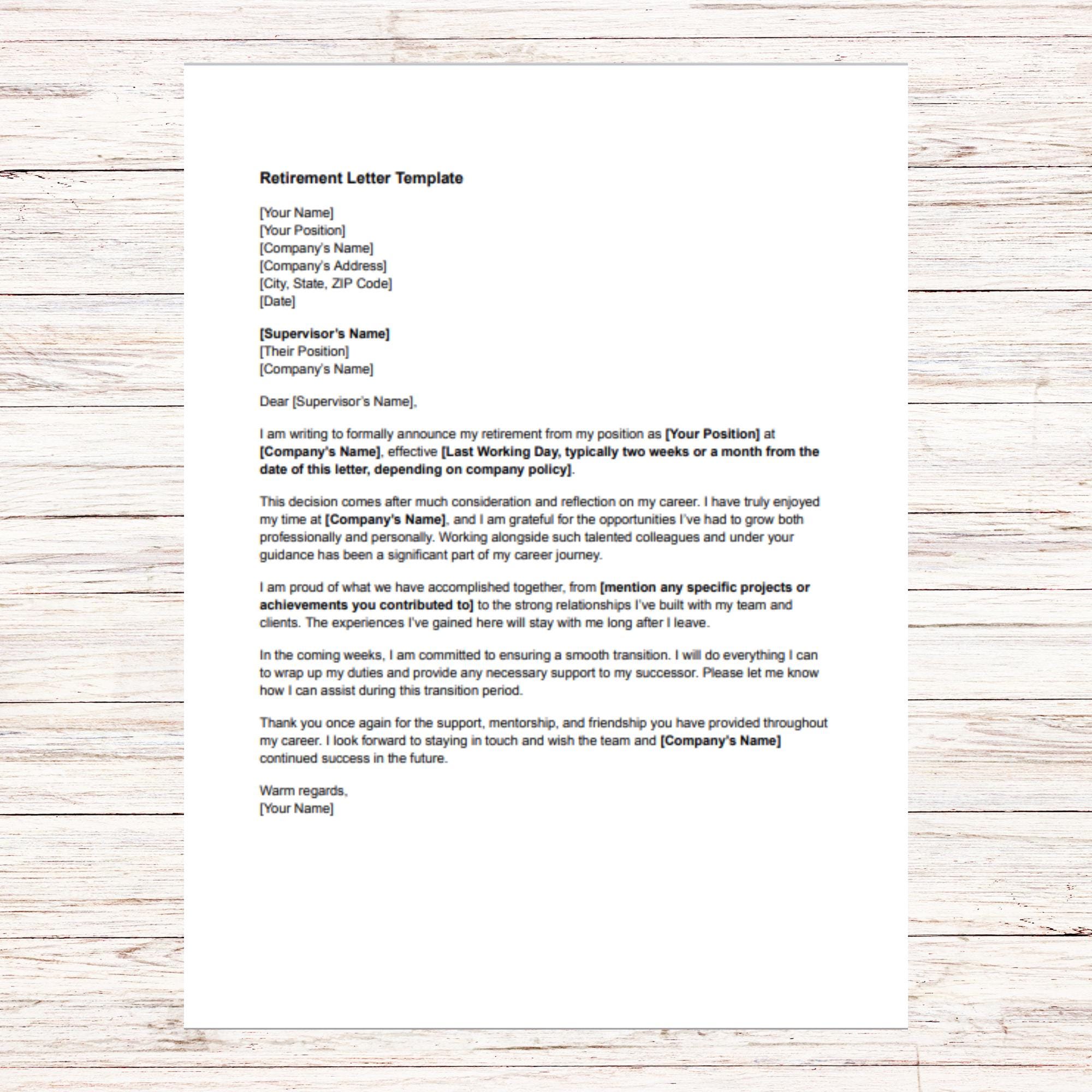 Retirement Letter Template Letter of Retirement Retiree Letter ...