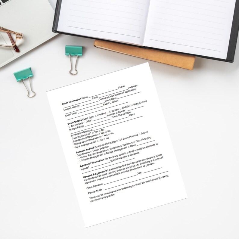 Event Planning Intake Form Editable PDF Word Client Consultation Form ...