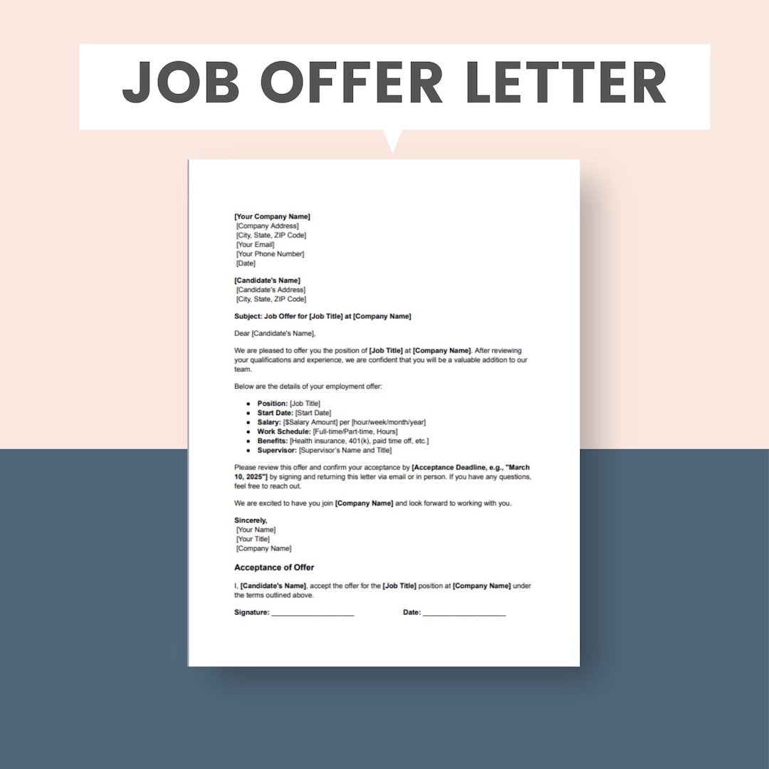 Job Offer Letter Template Editable Word PDF Professional Employment ...