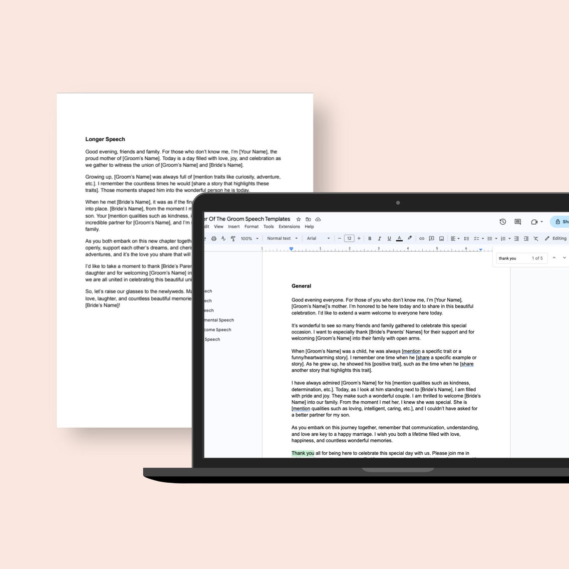 Mother of Groom Speech Toast Blessing Editable Mother of Groom Blessing ...