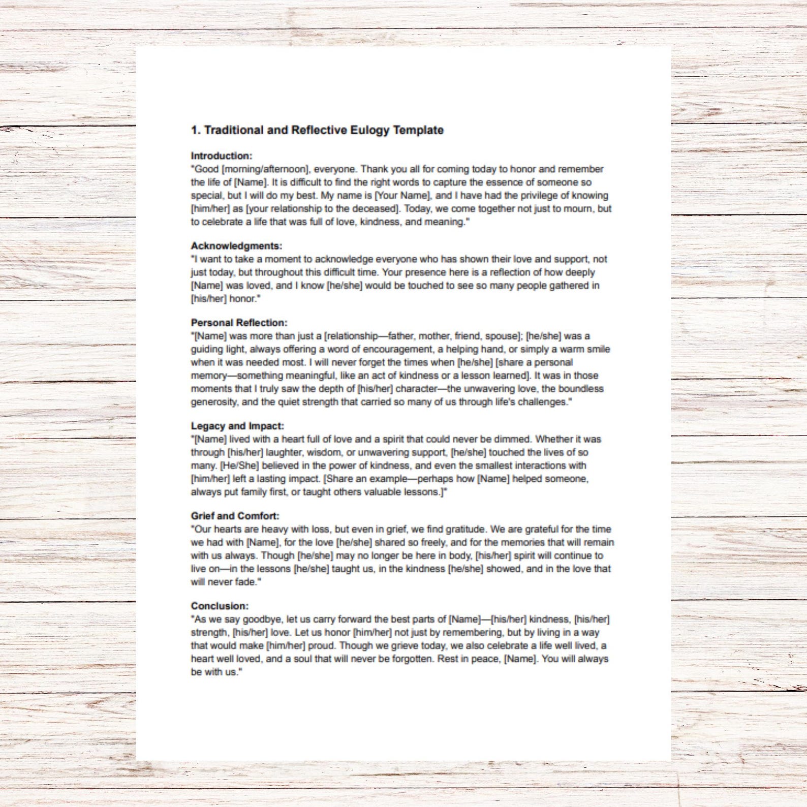 Eulogy Template Editable Funeral Speech Printable Memorial Service ...