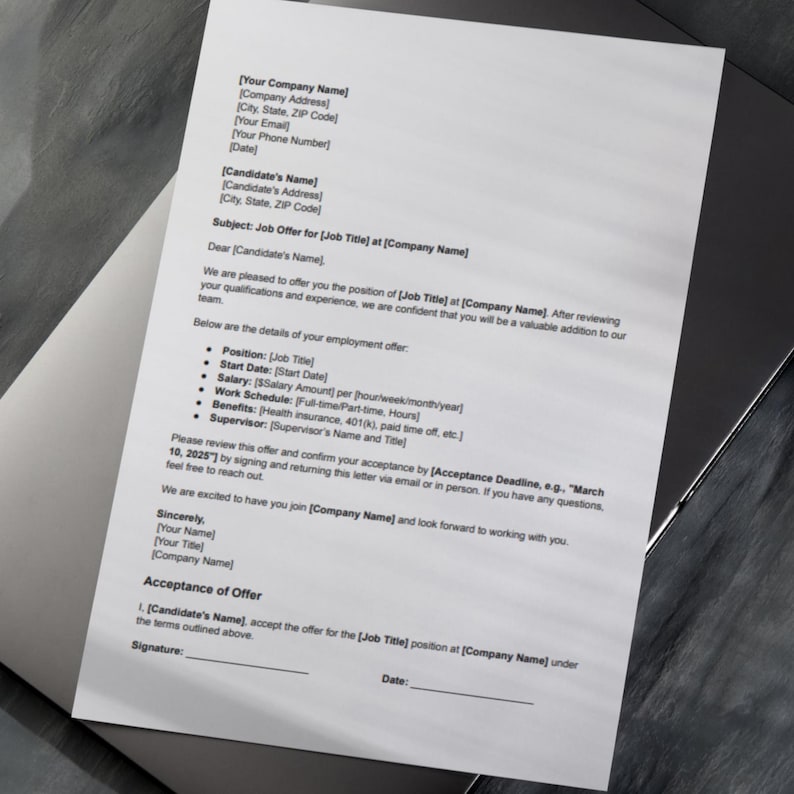 Job Offer Letter Template Editable Word PDF Professional Employment ...