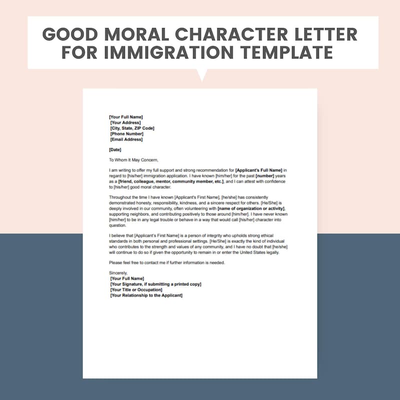 Immigration Letter of Character - Etsy