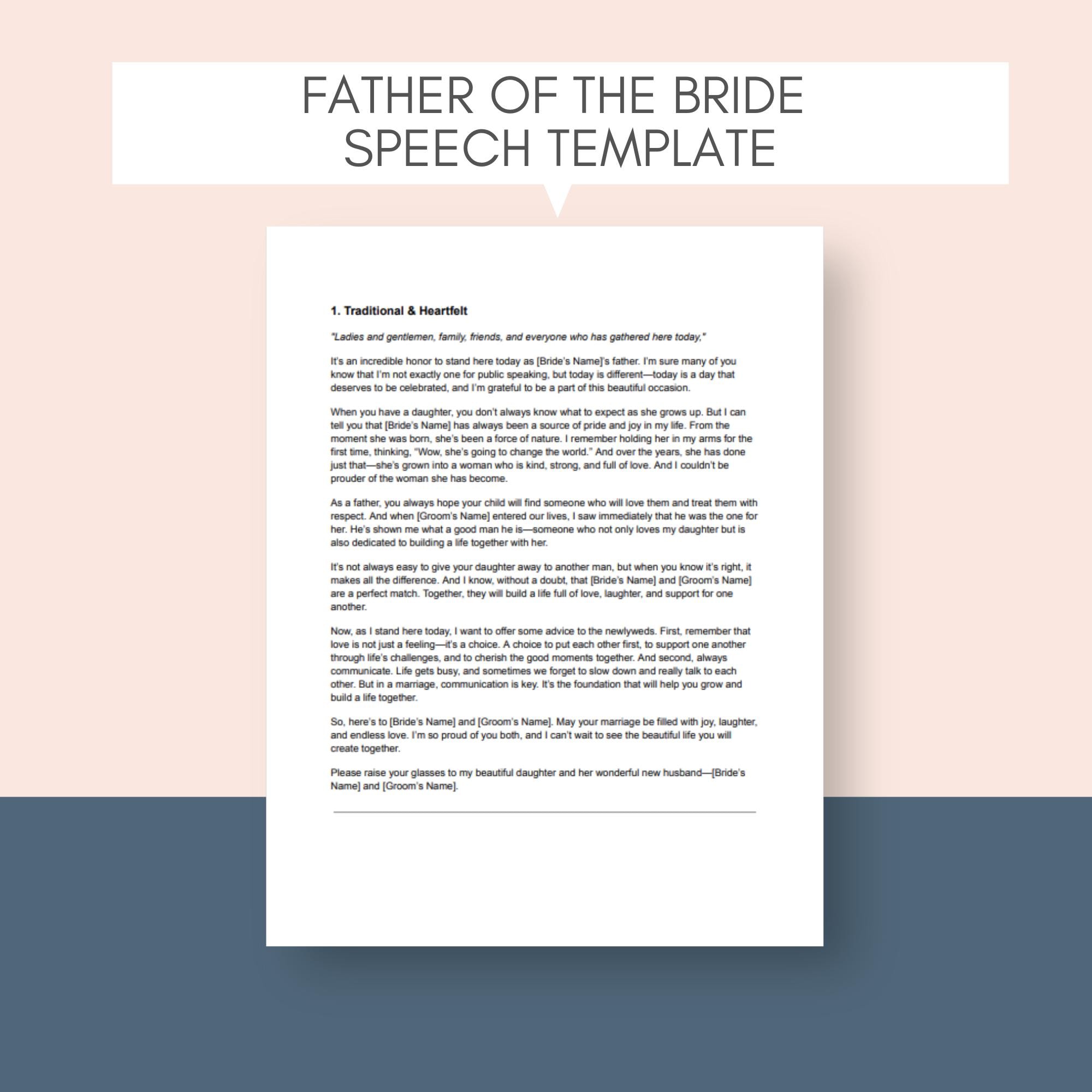 Father of the Bride Speech Toast Blessing Editable Father of the Bride ...