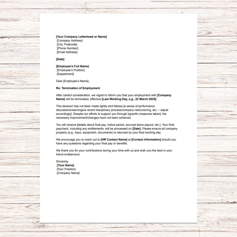 Employee Termination Letter Template Formal Termination Notice Job ...