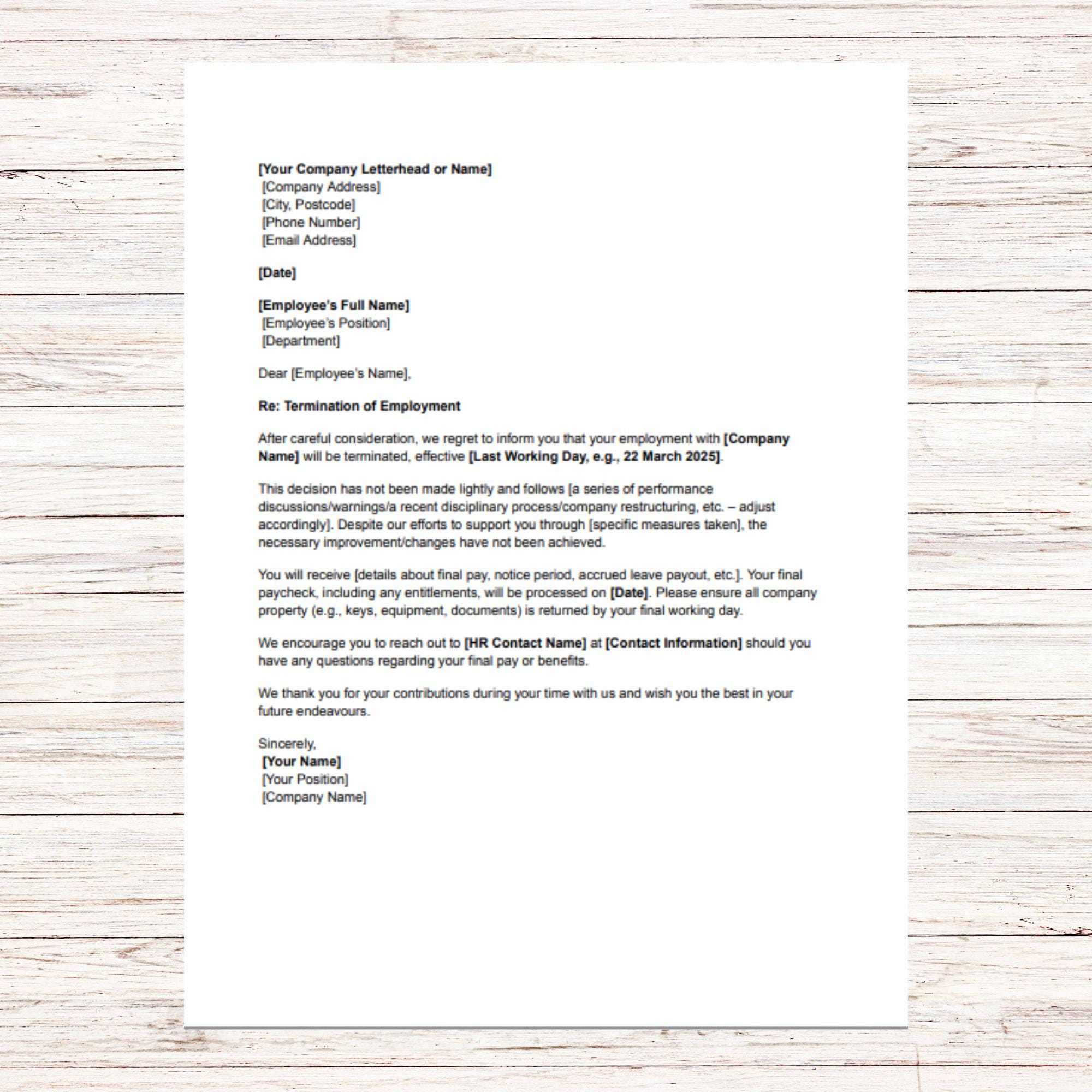 Employee Termination Letter Template Formal Termination Notice Job ...