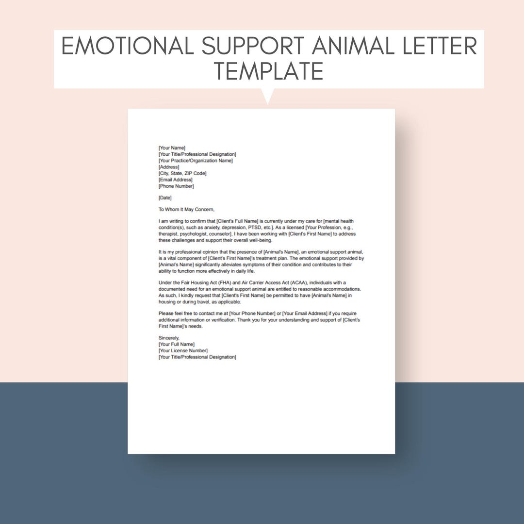 Emotional Support Animal Letter Template ESA Letter Template Service Animal Doctor Letter ...