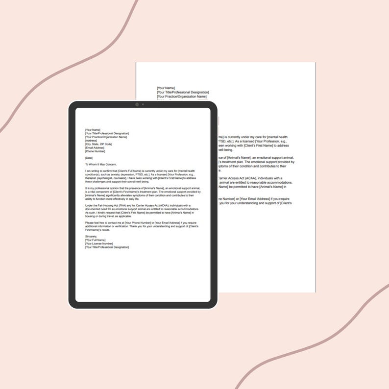 Emotional Support Animal Letter Template ESA Letter Template Service ...