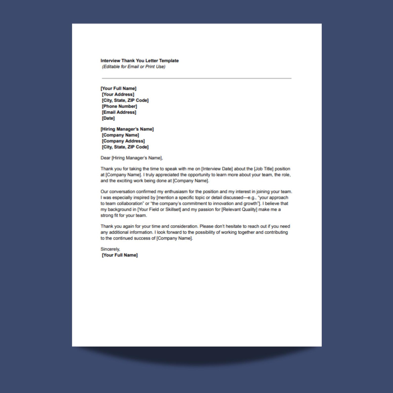 Interview Thank You Letter Template Job Interview Follow up Letter ...