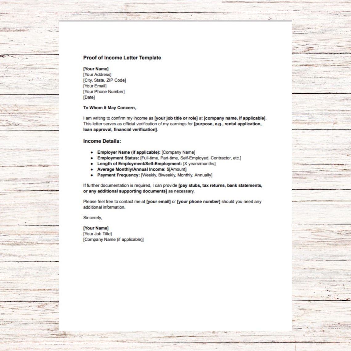 Proof of Income Letter Template Income Verification Letter Salary ...