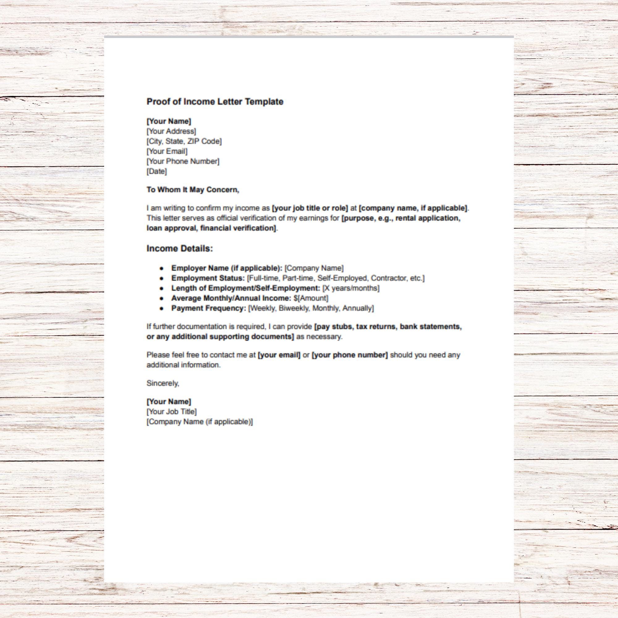 Proof of Income Letter Template Income Verification Letter Salary ...