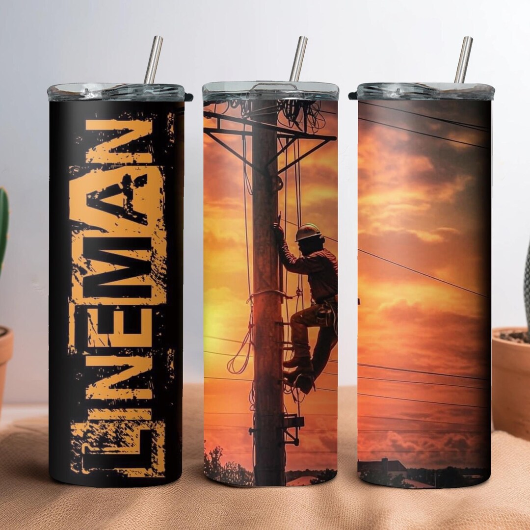 Lineman 20/30oz Tumbler With Lid and Straw - Etsy