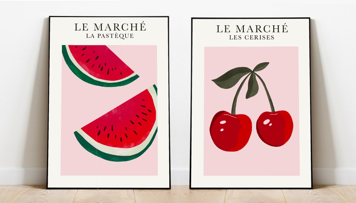 Set of Two Fruit Market Prints, Fruit Poster, Wall Art, Kitchen Decor ...