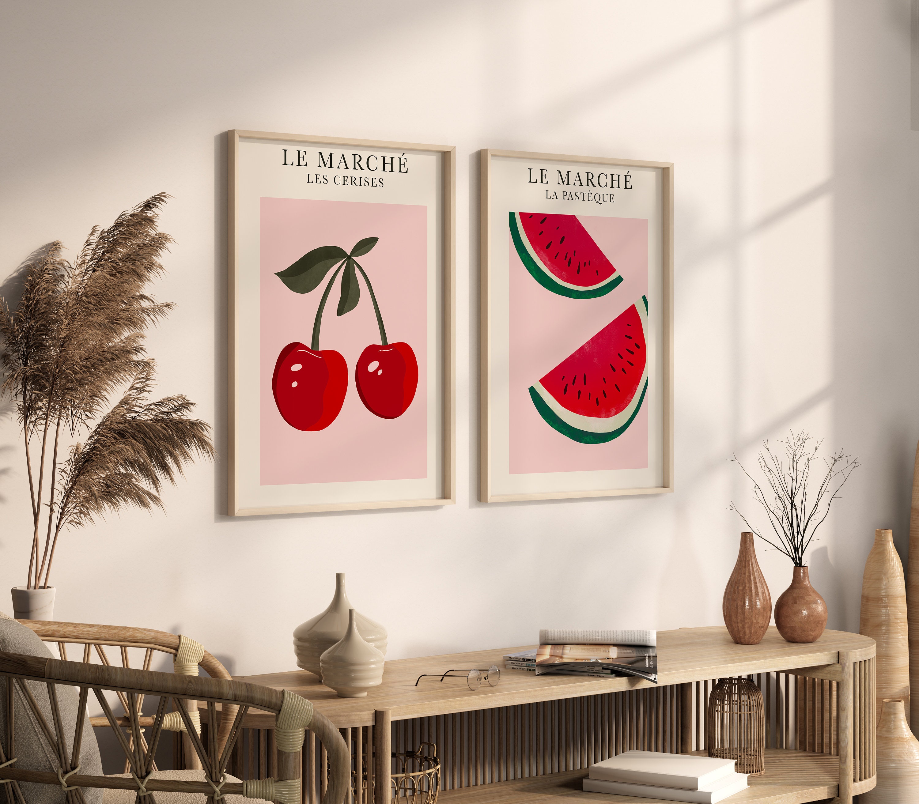 Set of Two Fruit Market Prints, Fruit Poster, Wall Art, Kitchen Decor ...