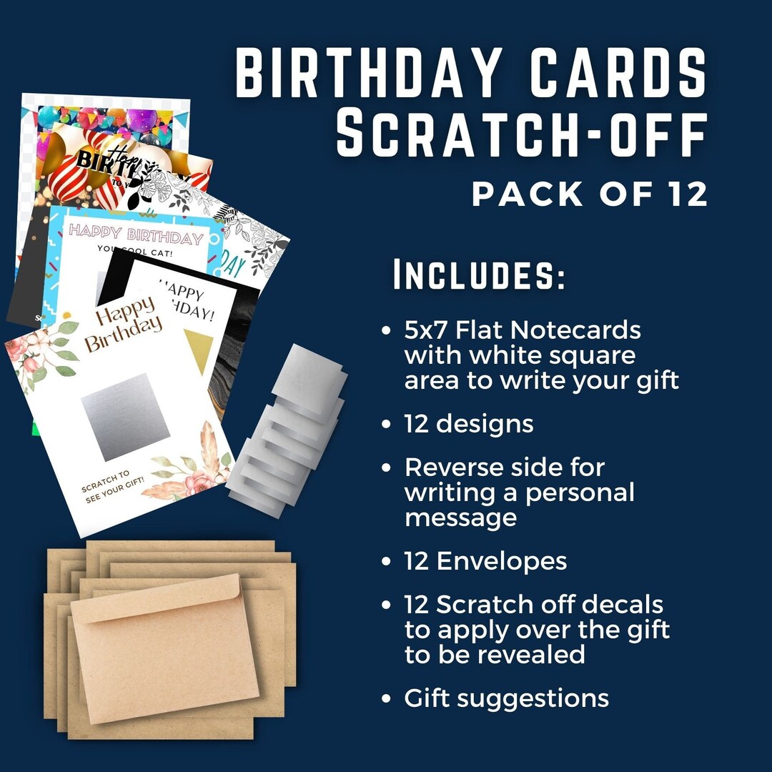 Birthday Card Scratch off Cards Pack of 12 Customizable - Etsy