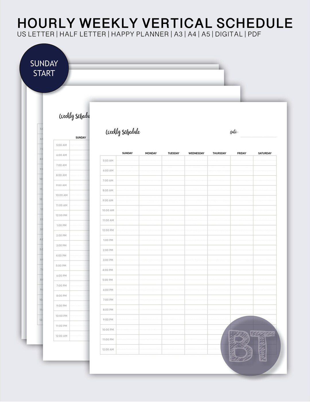 Undated Hourly Plan, Hourly Weekly Plan, A5 Hourly Planner, Hourly ...