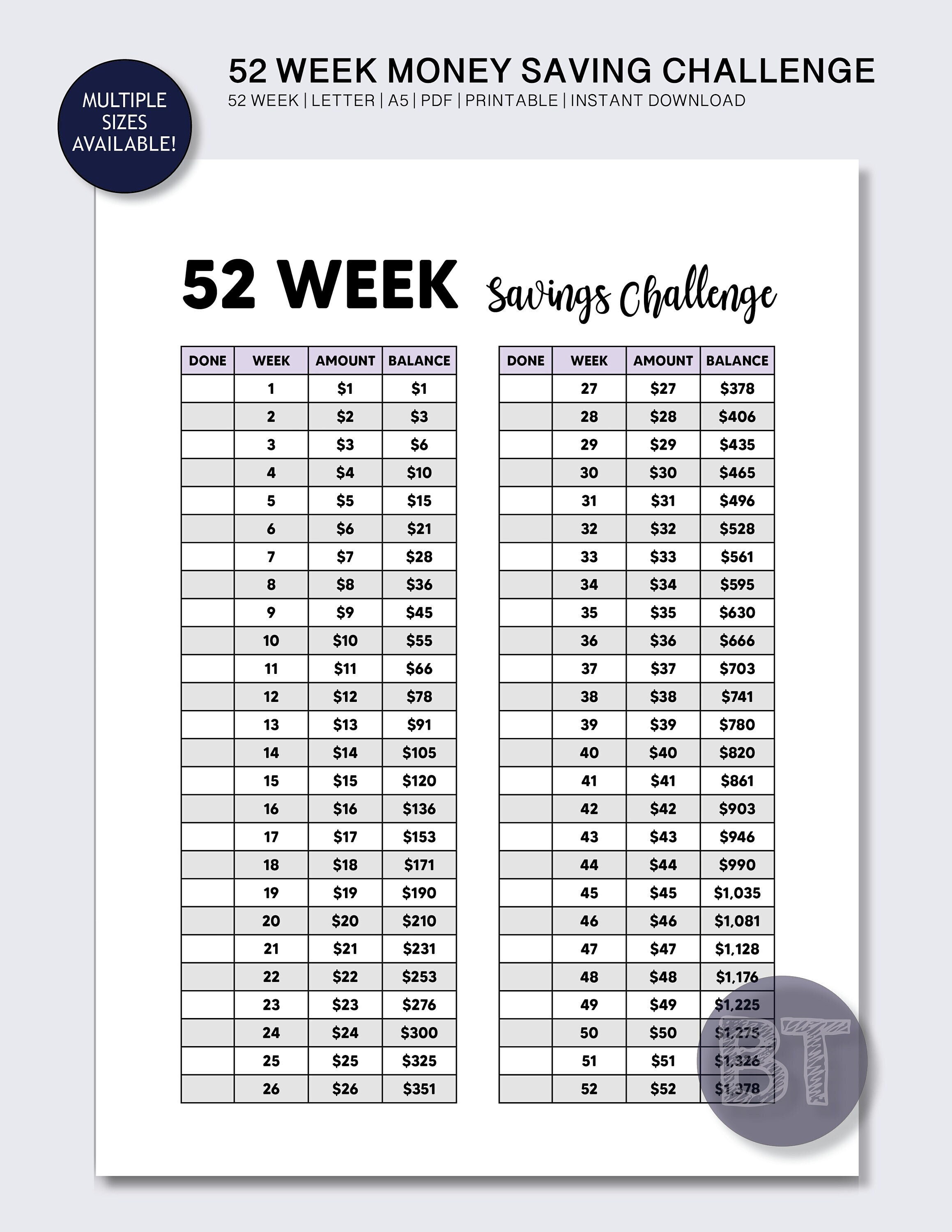 52 Week Money Challenge Chart
