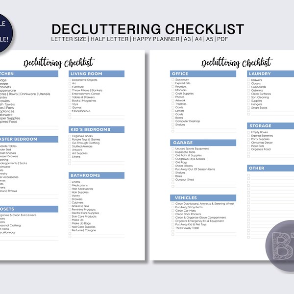 Declutter Checklist - Etsy