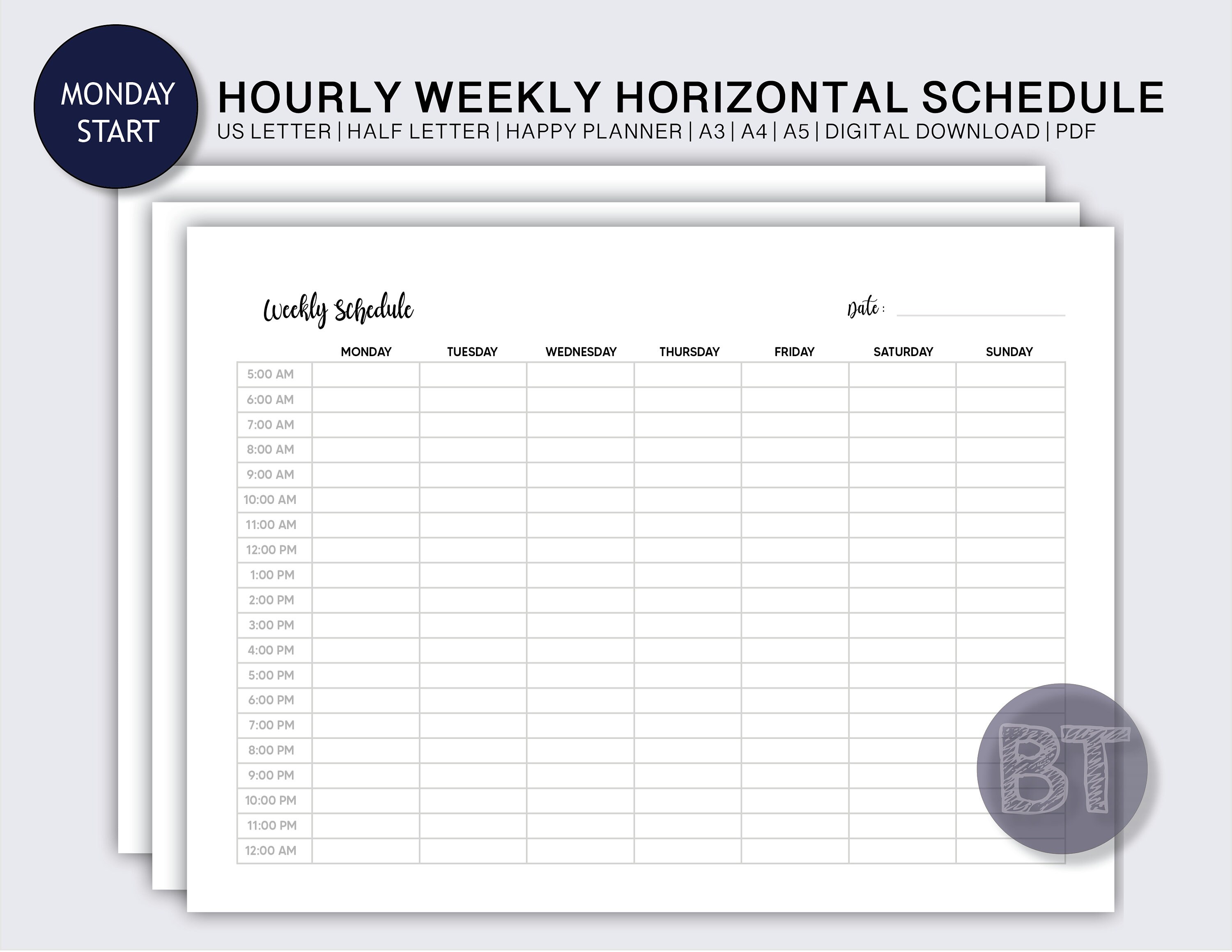 Undated Hourly Plan, Hourly Weekly Plan, A5 Hourly Planner, Hourly ...