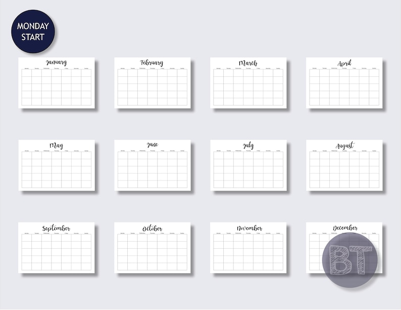 Blank Calendar Horizontal Calendar Undated Monthly Plan A5 - Etsy