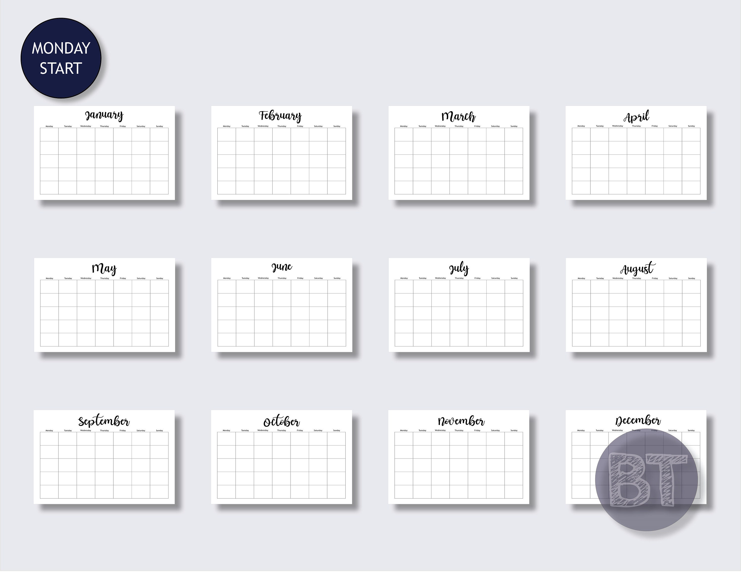 Blank Calendar, Horizontal Calendar, Undated Monthly Plan, A5 Undated ...